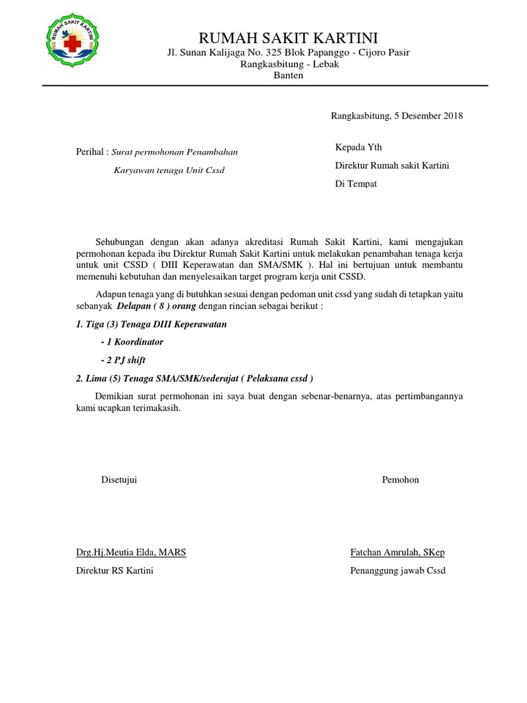 Surat Permohonan Tenaga CSSD | PDF