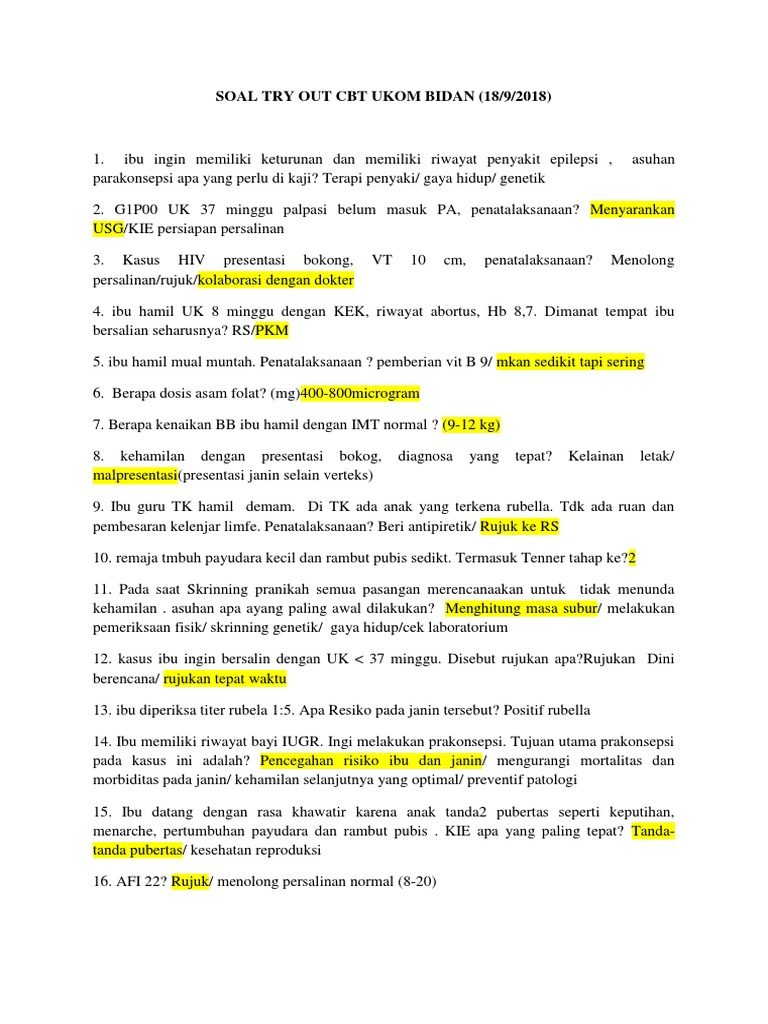 Soal Try Out CBT Ukom Kebidanan | PDF