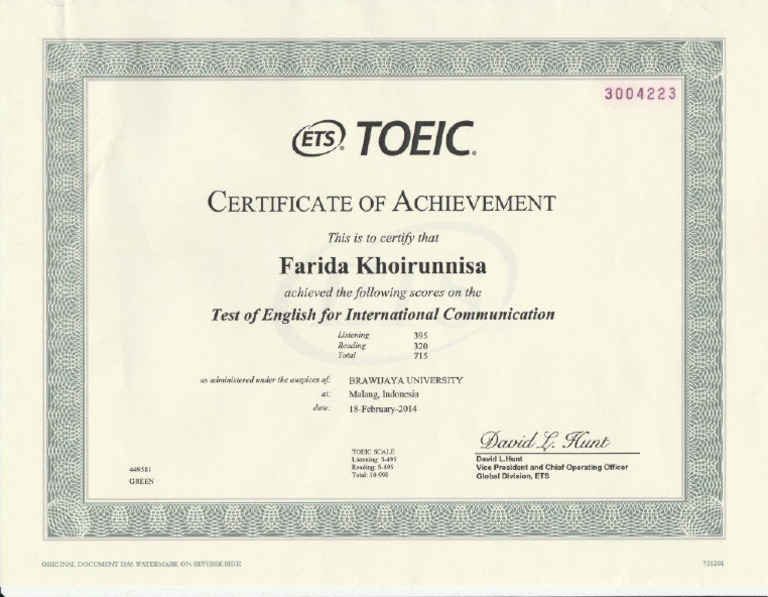 Sertifikat Toeic | PDF