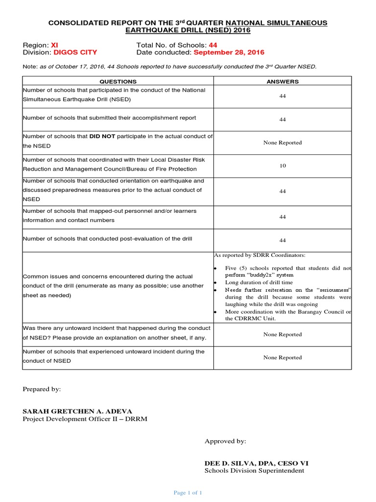 3rd Quater NSED Consolidated Report | PDF | Emergency Management ...