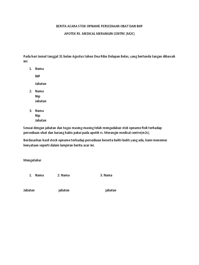 Laporan Stok Opname Persediaan Obat Dan Alkes Di Apotek Rumah Sakit Pdf