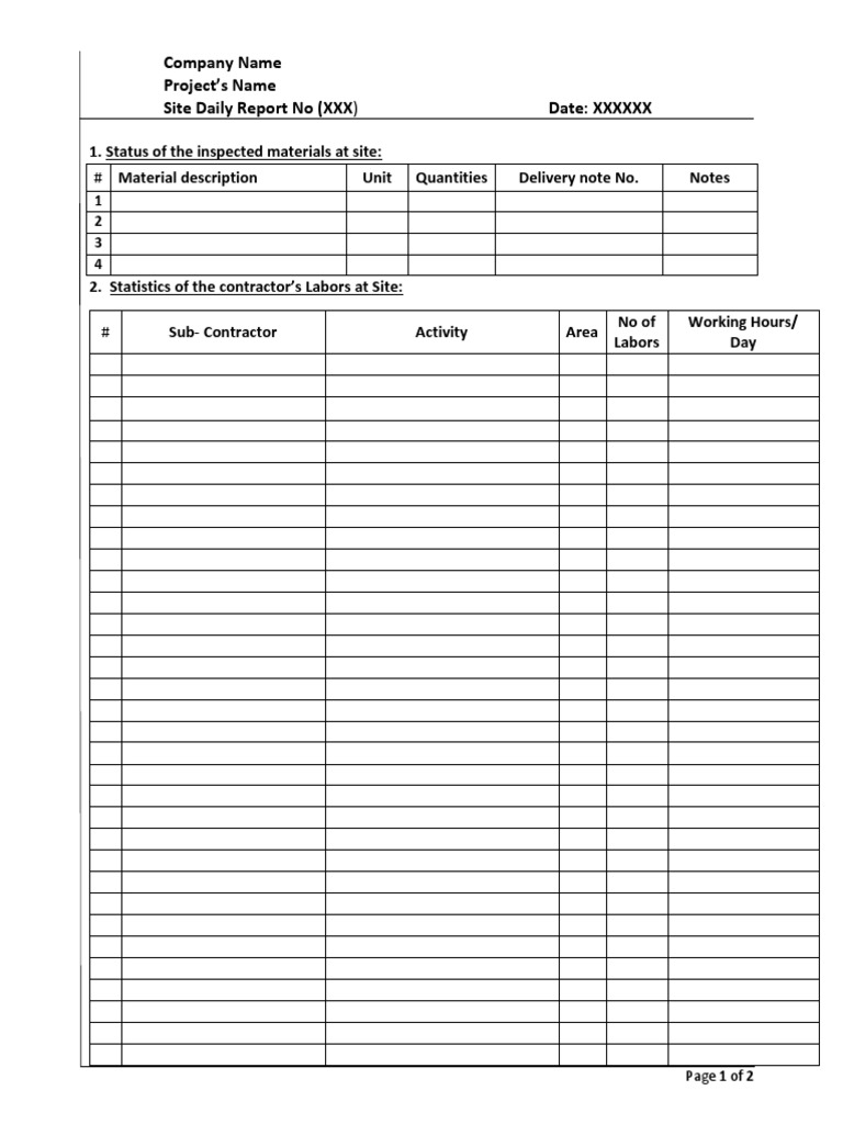 Site Daily Report Form | PDF