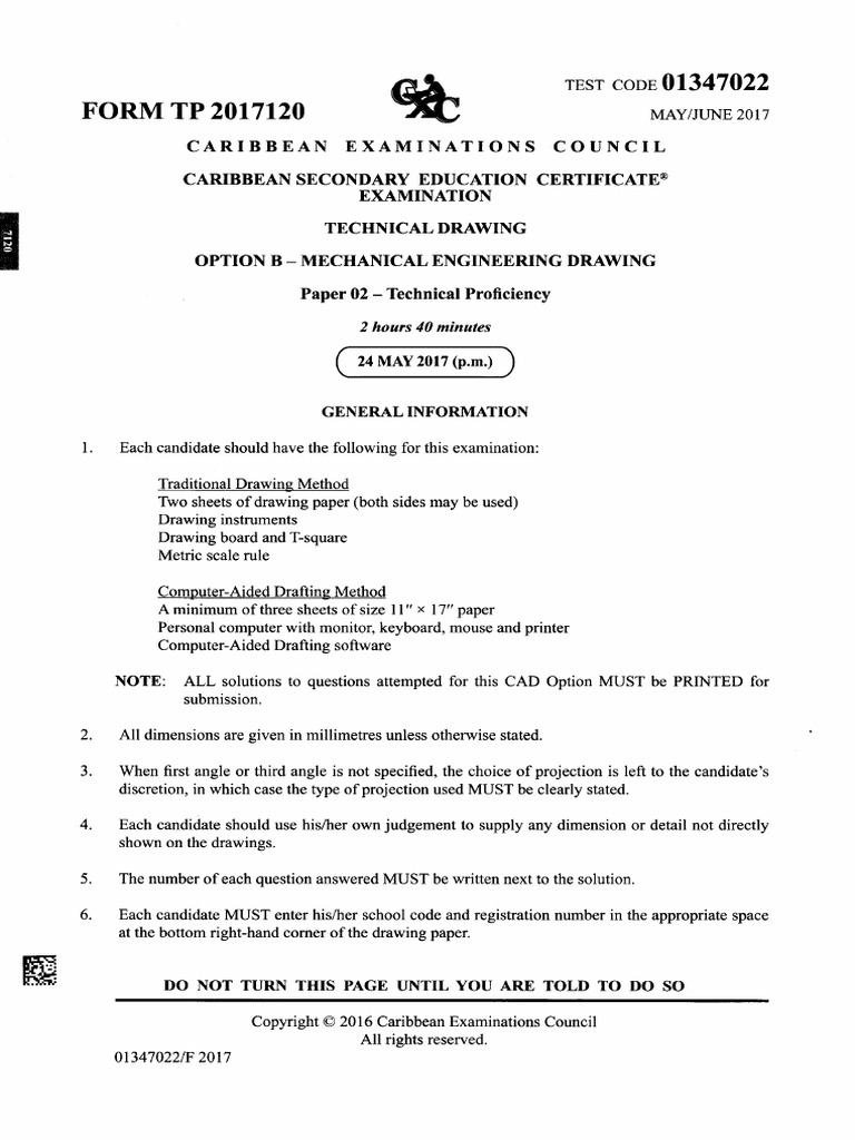 CSEC Technical Drawing Paper 2 2017 | PDF | Technical Drawing ...