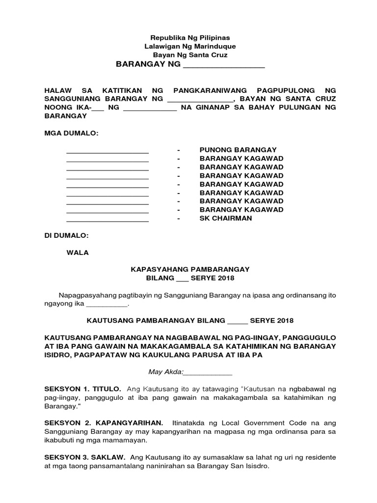 Draft Tagalog Ord Brgy | PDF