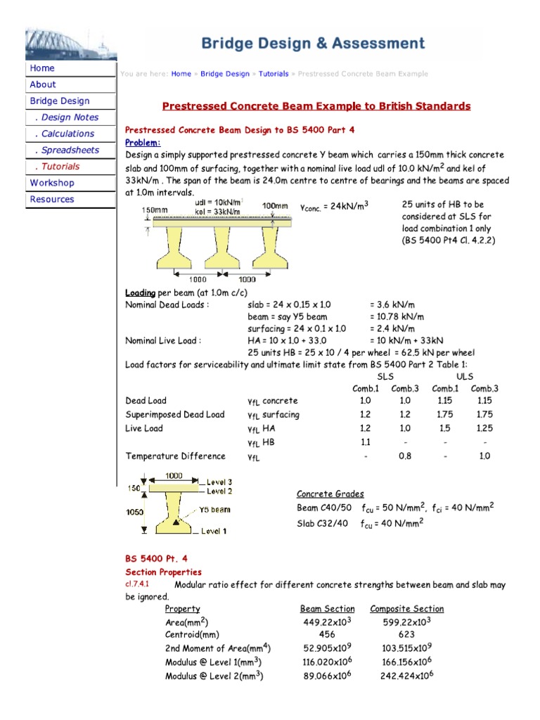 Prestressed Concrete Beam Design To BS 5400 Part 4 | PDF