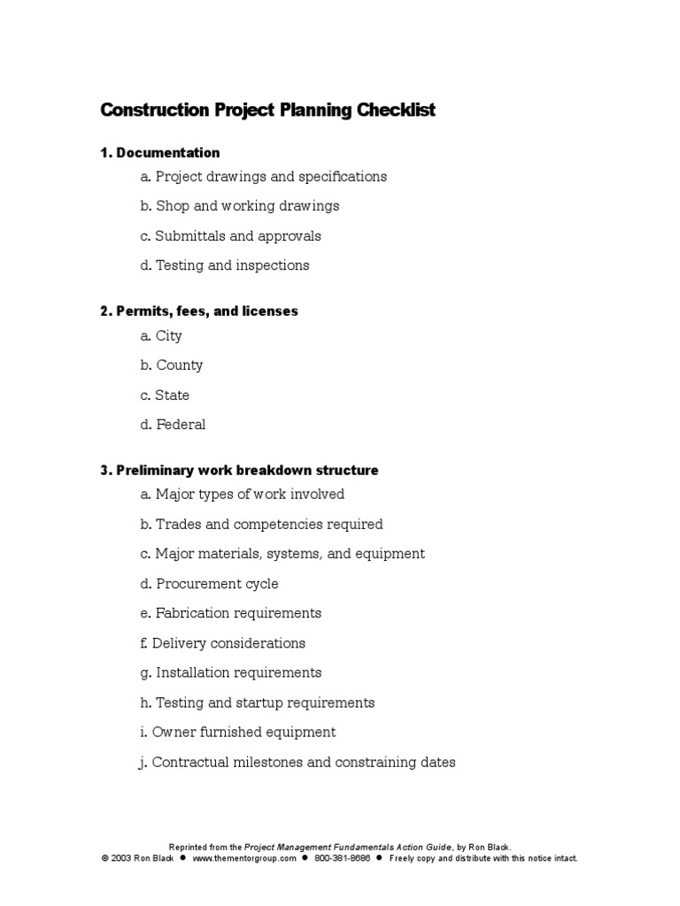 Construction Planning Checklist | PDF