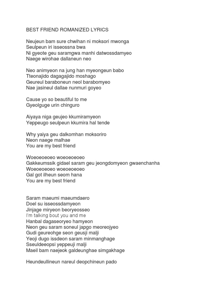 Best Friend Romanized Lyrics | PDF | Language Arts & Discipline