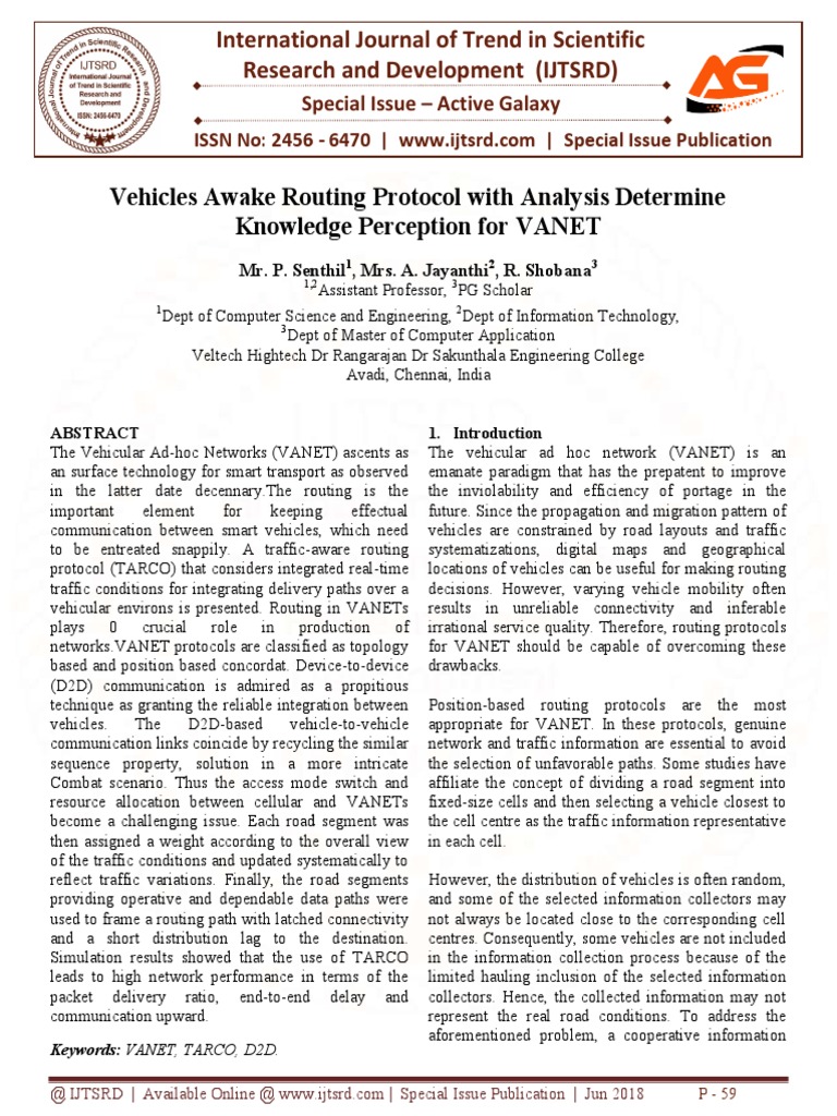 Vehicles Awake Routing Protocol With Analysis Determine Knowledge Perception For VANET | PDF ...