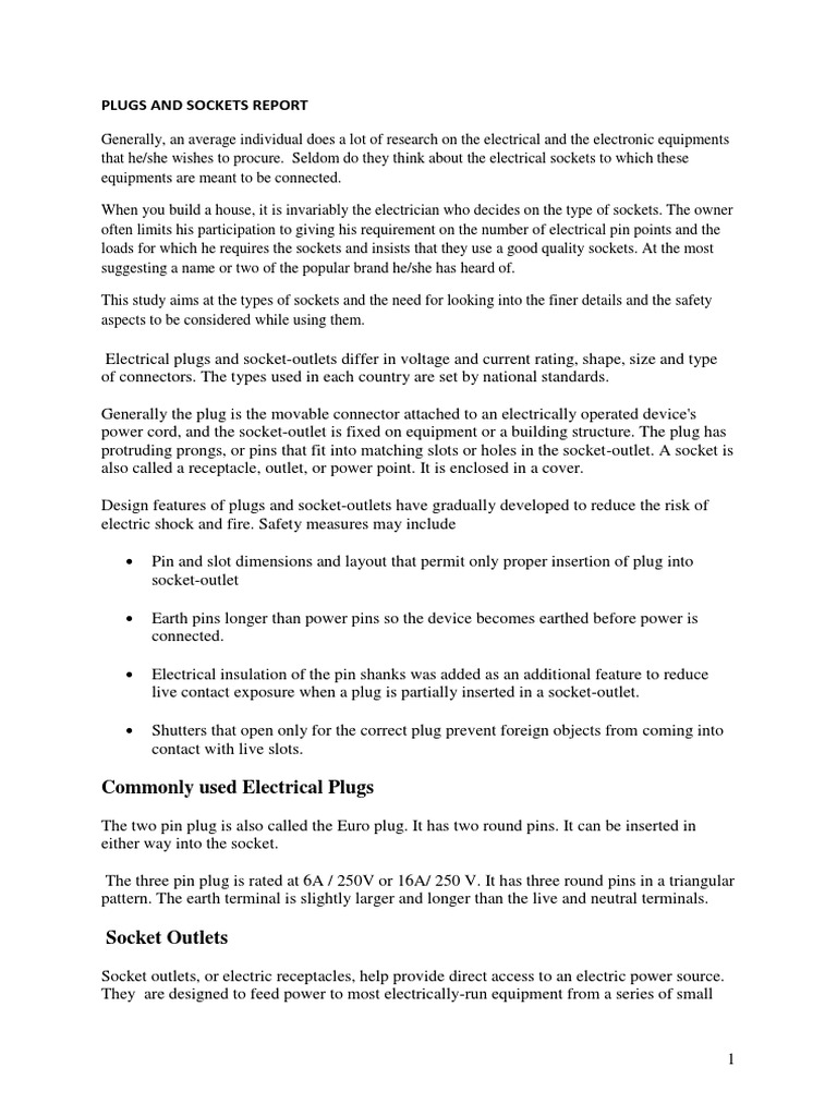 Electrical Plug | PDF | Ac Power Plugs And Sockets | Electrical Engineering