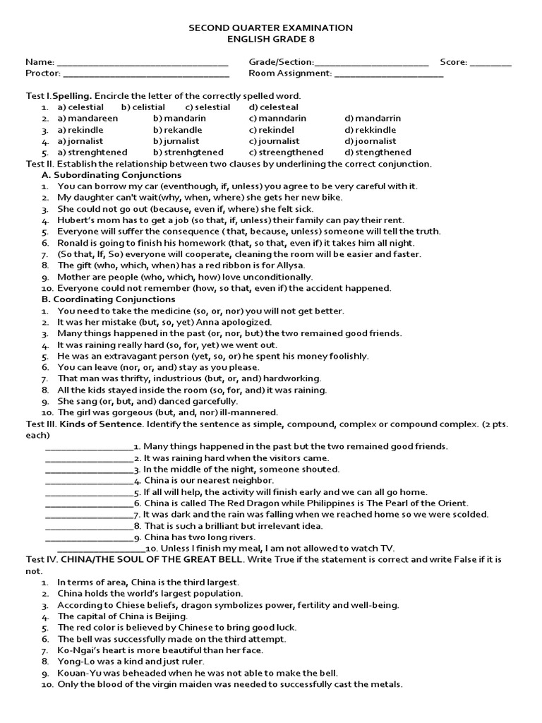 Second Quarter Examination | PDF | Language Arts & Discipline