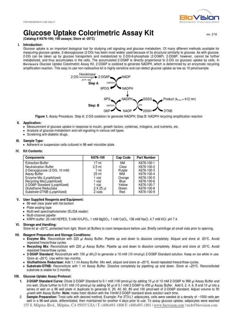 Glucose Uptake Colorimetric Assay Kit: For Research Use Only ...