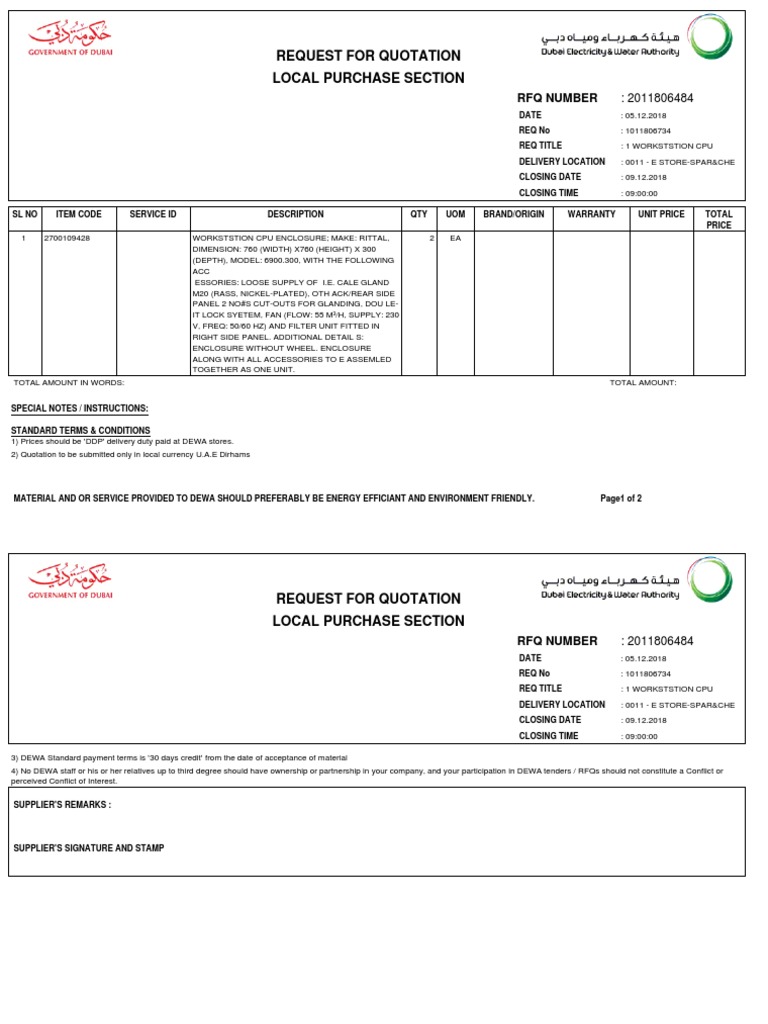 Request For Quotation Local Purchase Section | PDF | Business