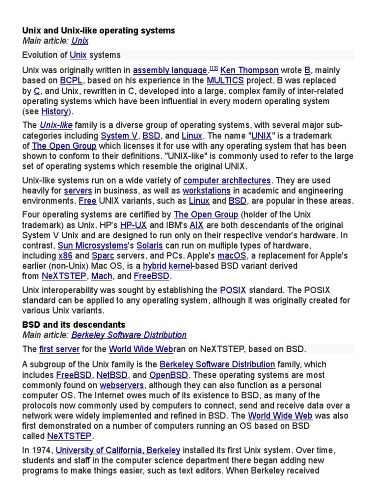 Main Article:: Unix and Unix-Like Operating Systems | PDF | Berkeley ...