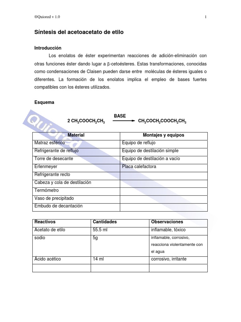 Sintesis Del Acetoacetato de Etilo | PDF | Destilación | Acetato