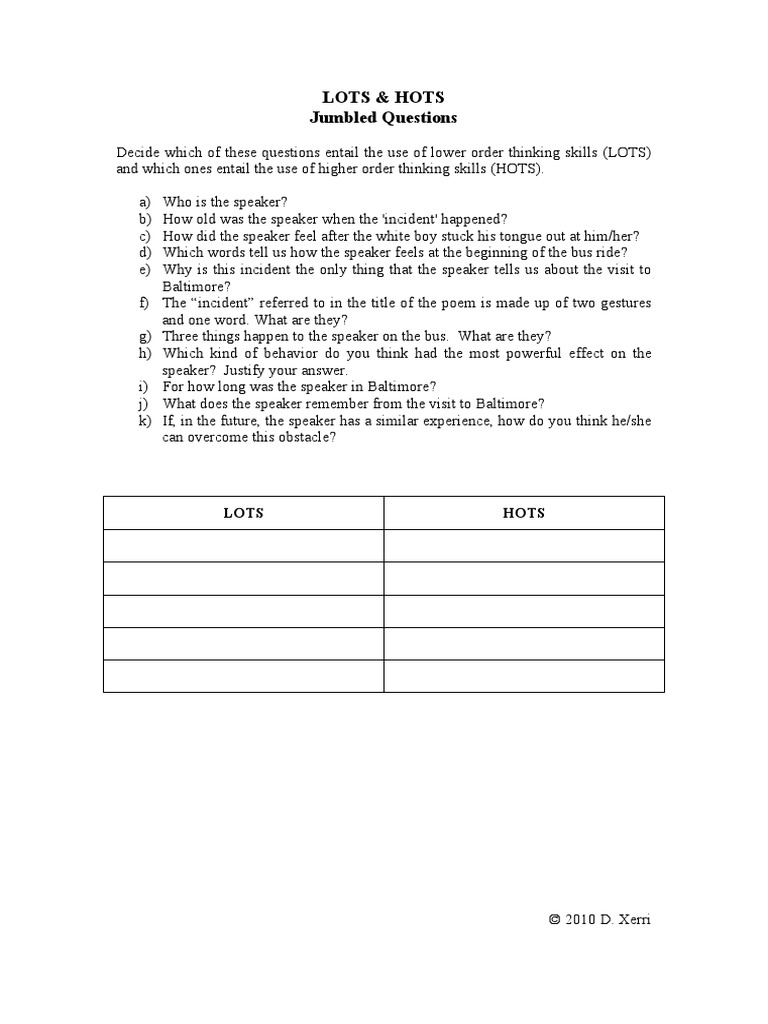 Lots & Hots Jumbled Questions | PDF