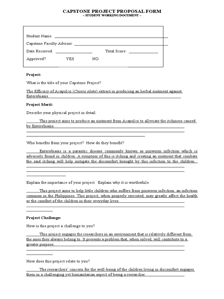 Capstone Project Proposal Form | PDF | Rubric (Academic) | Citation