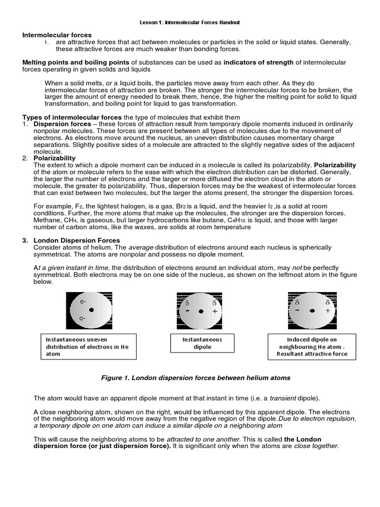 Intermolecular Forces Overview Handout | PDF | Intermolecular Force ...