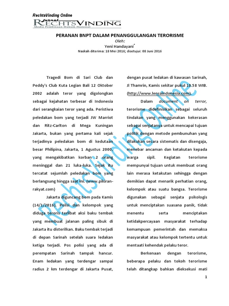 Peranan BNPT Dalam Penanggulangan Terorisme (Yeni Handayani, 18 Mei ...