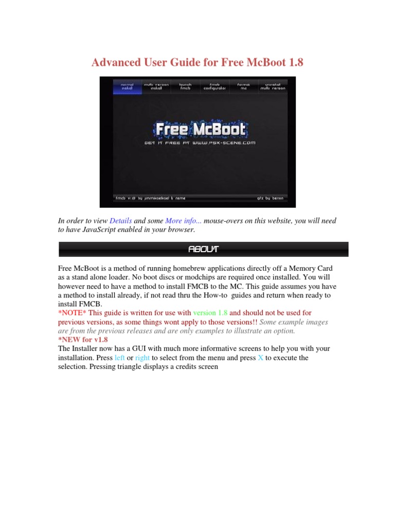 Advanced User Guide For Free McBoot 1.8 | PDF | Booting | Computer File