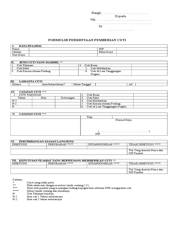Formulir Permintaan Pemberian Cuti | PDF