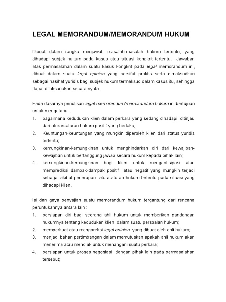 Struktur dan Tujuan Legal Memorandum | PDF | Politik | Hukum