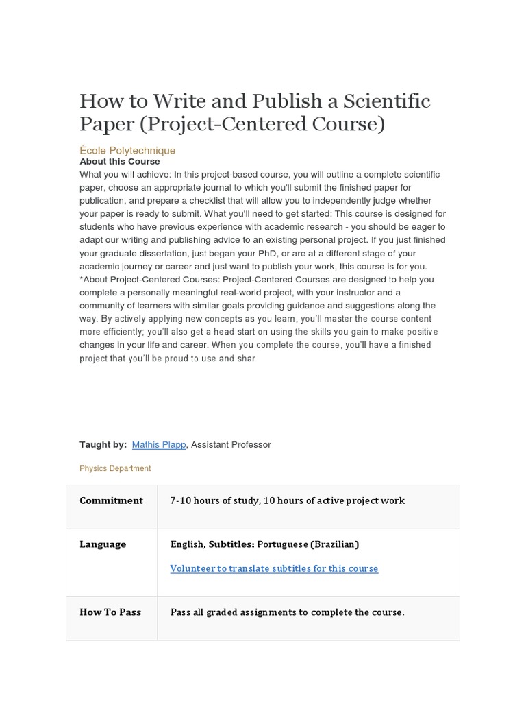 How To Write And Publish A Scientific Paper Pdf Massive Open Online