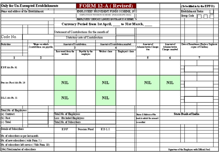 EPF Contribution Statement Form 12-A | PDF | Pension | Employment