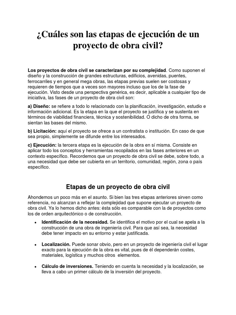 Cuáles Son Las Etapas de Ejecución de Un Proyecto de Obra Civil | PDF ...