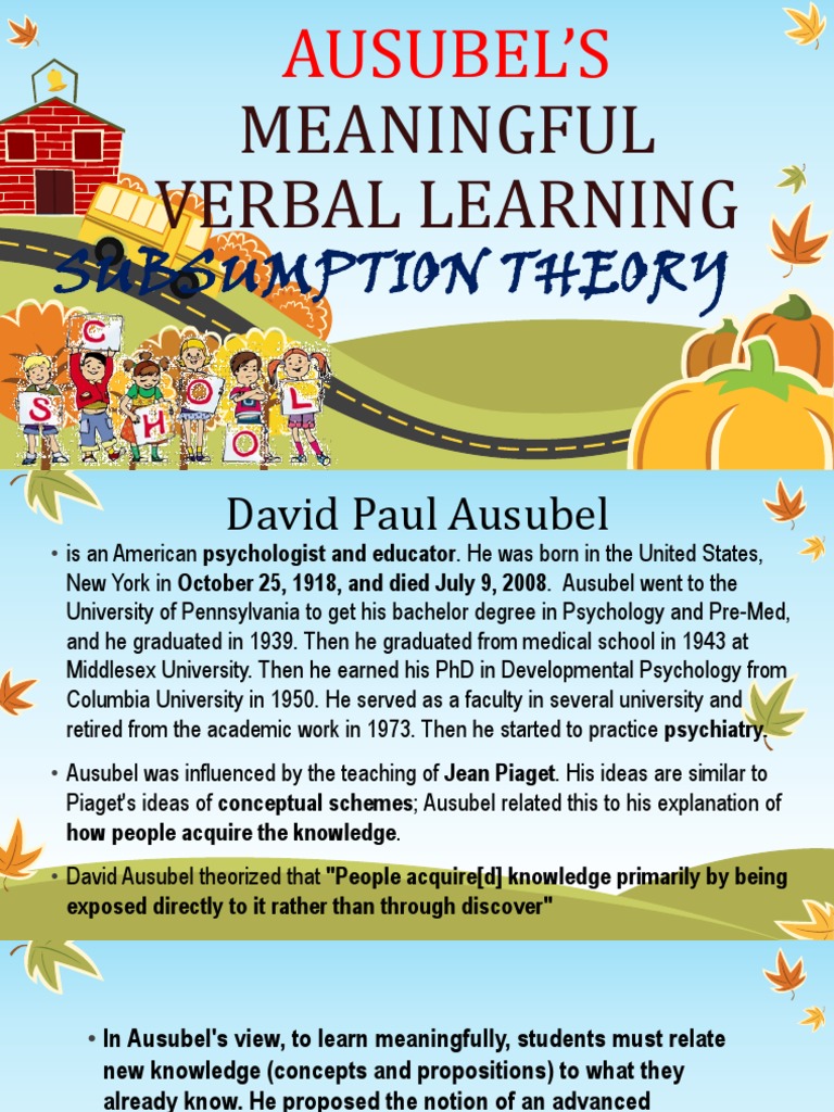 Ausubel's Meaningful Learning Theory | PDF | Epistemology | Neuropsychology