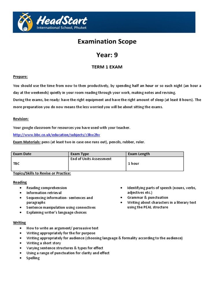 Year 9 Exam Prep Guide | PDF | Question | Test (Assessment)