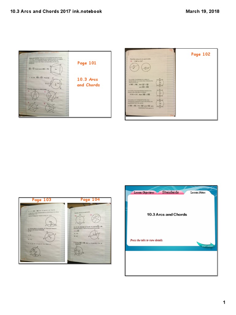 Arcs and Chords Study Guide | PDF | Circle | Perpendicular