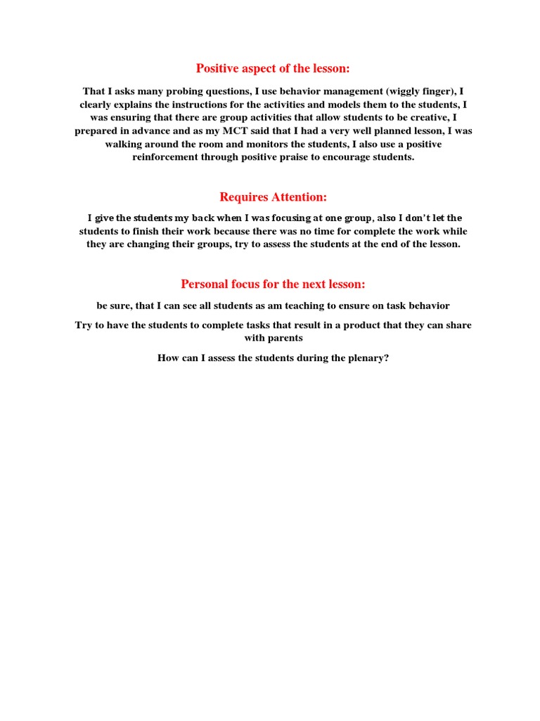 Positive Aspect of The Lesson | PDF