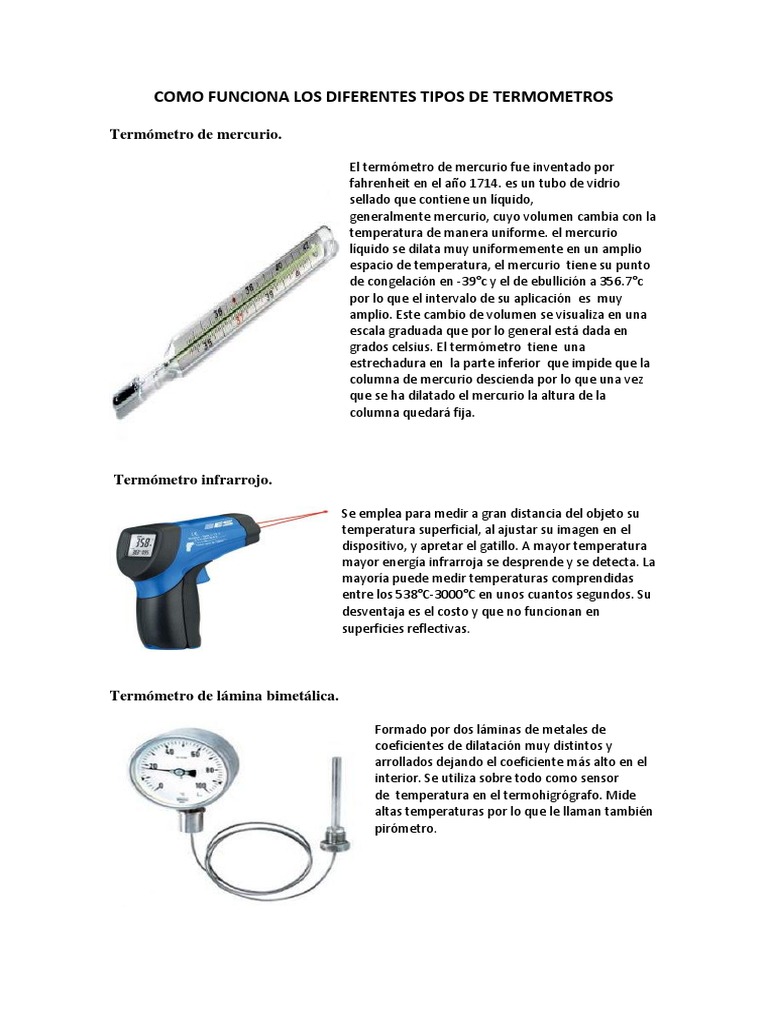 Tipos de Termometros | Temperatura | Mercurio (Elemento)