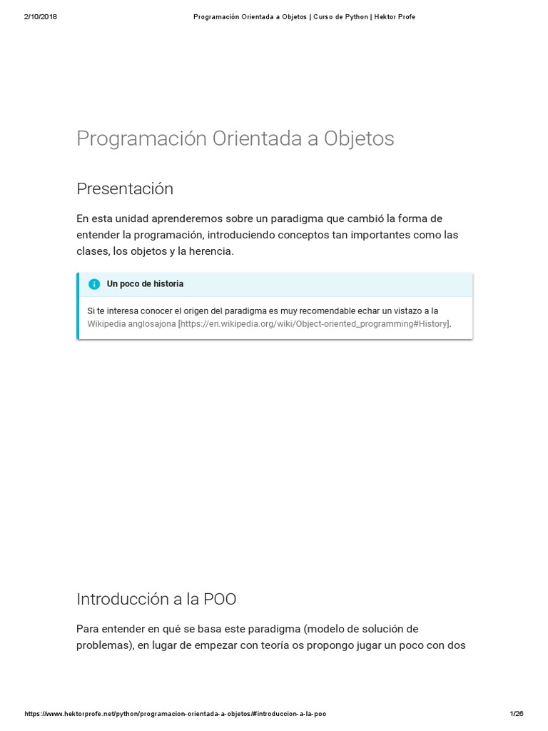 Programación Orientada A Objetos - Curso de Python - Hektor Profe | PDF ...