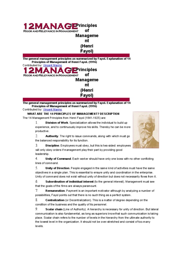 14 Principles of Management | PDF | Strategic Management | Goal