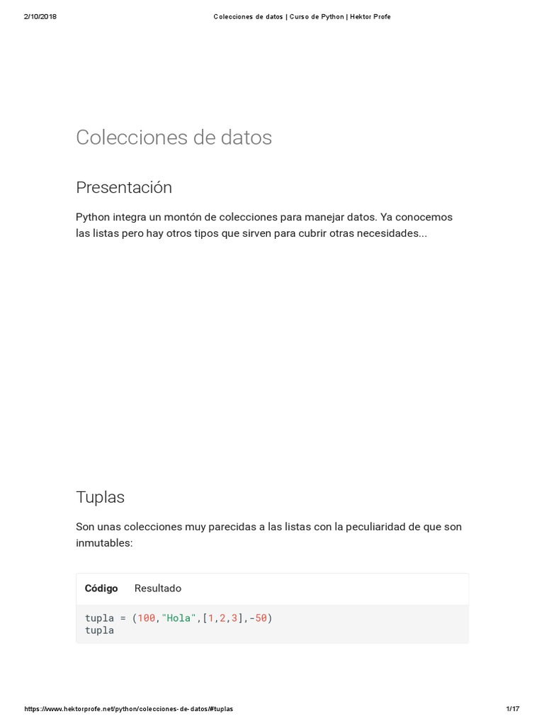 Colecciones de Datos - Curso de Python - Hektor Profe | PDF | Cola (tipo de datos abstractos ...