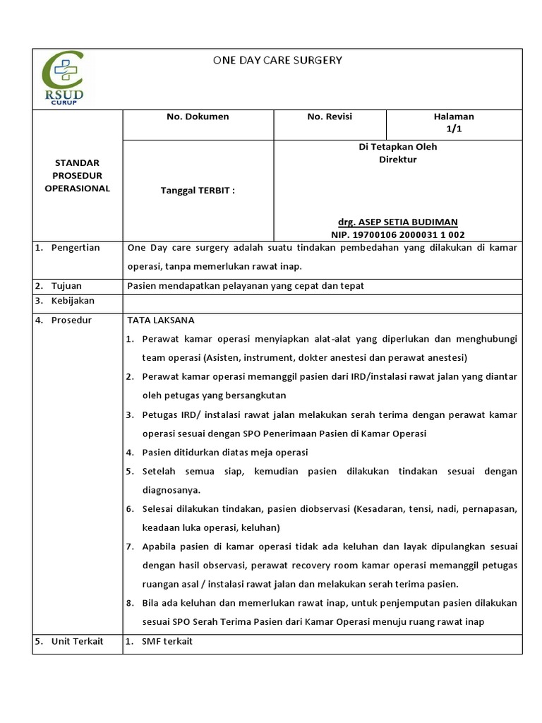 Sop One Day Care Surgery | PDF