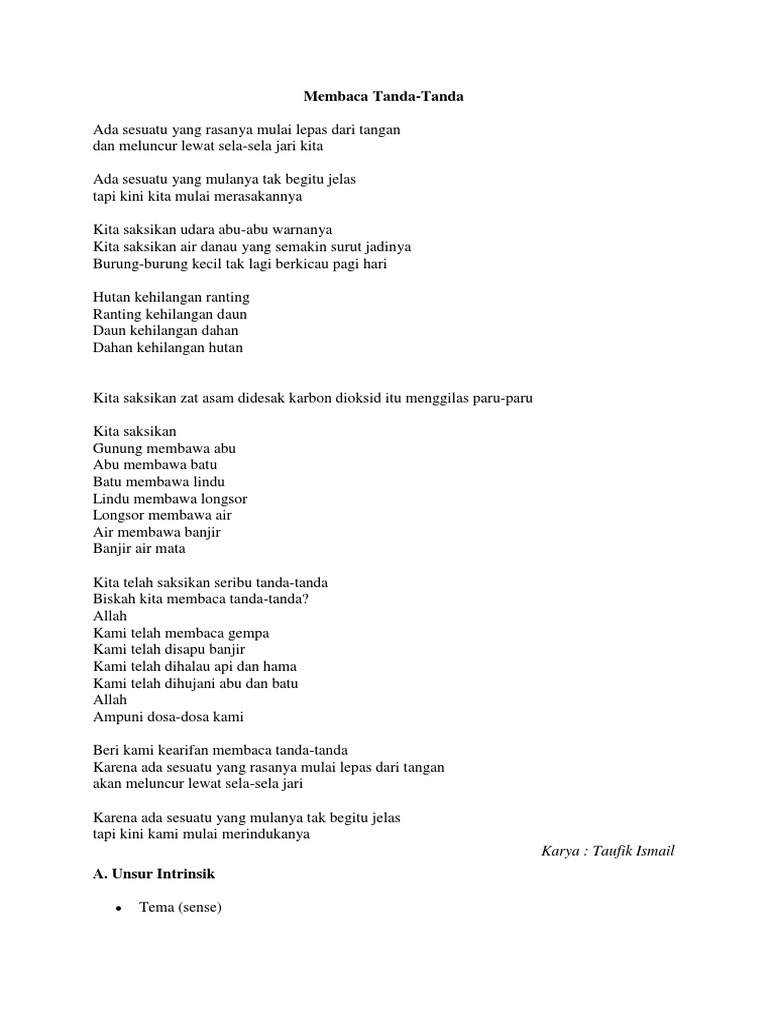 Membaca Tanda Puisi Karya Taufik Ismail | PDF