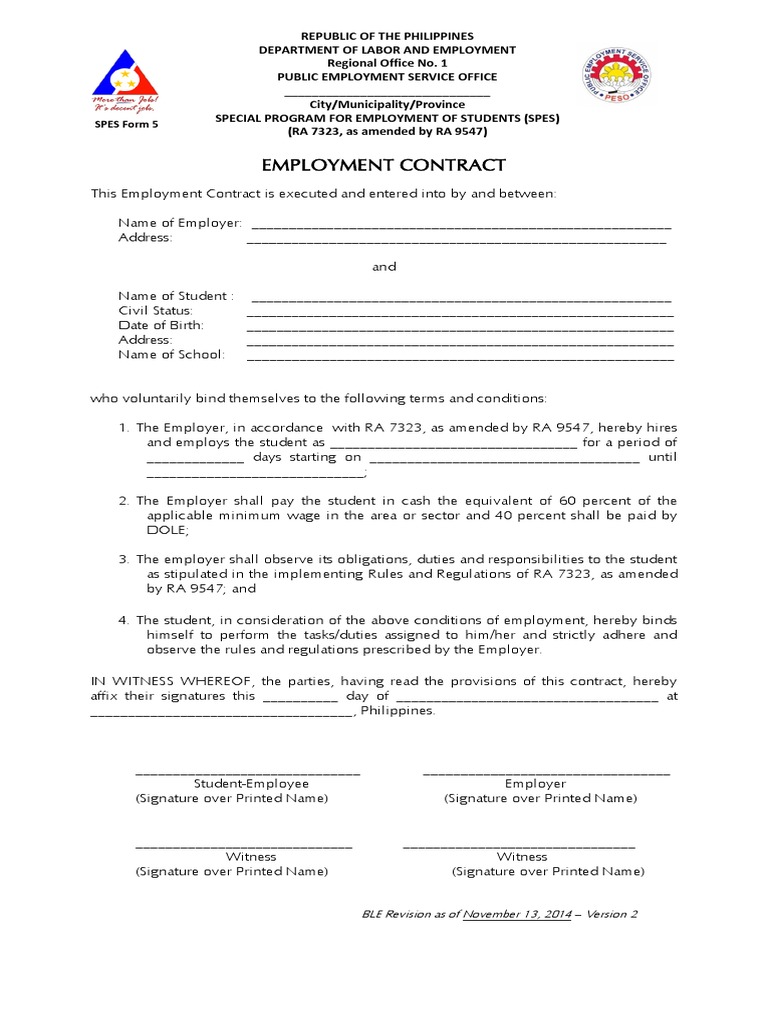 Spes Form 5 - Employment Contract | Employment | Labour Law