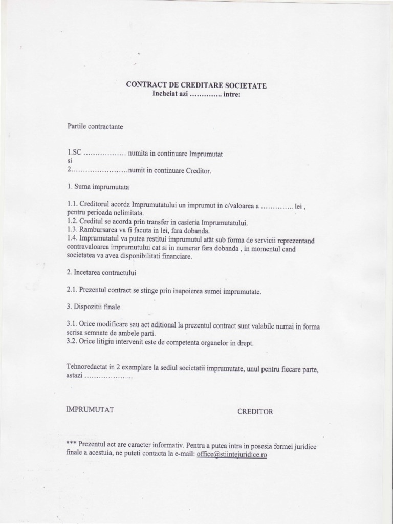 Contract de Creditare Societate Incheiat Azi .,,,.,..,..... Intre | PDF
