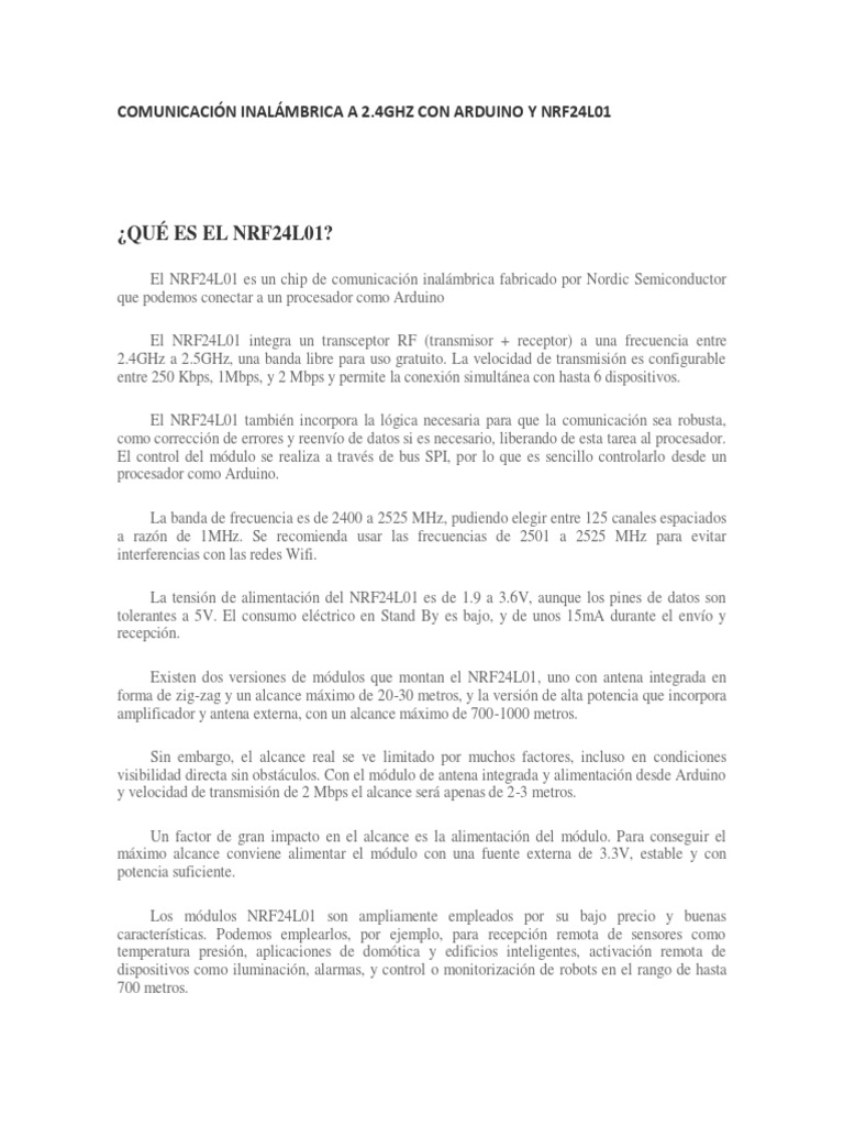 Comunicación Inalámbrica A 2.4GHZ Con Arduino y NRF24L01 | PDF | Inalámbrico | Microprocesador