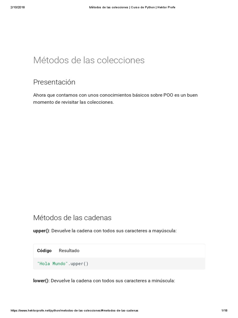 Métodos de Las Colecciones - Curso de Python - Hektor Profe | PDF ...