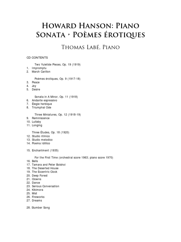 Howard Hanson Piano Works | PDF | Composers | Orchestras