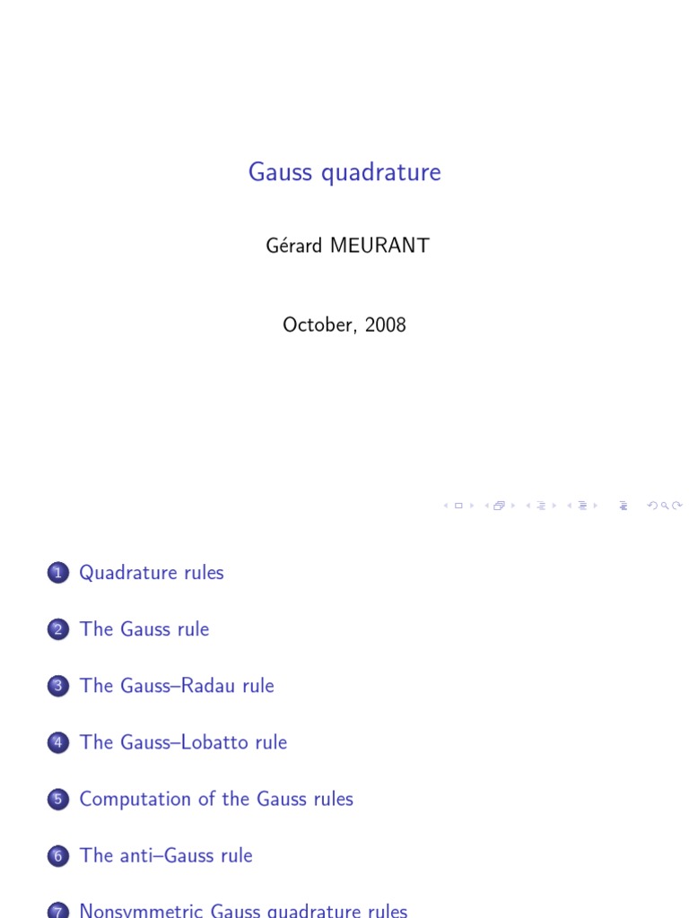 Gauss Quadrature Rules For Numerical Integration Pdf Eigenvalues And Eigenvectors Matrix
