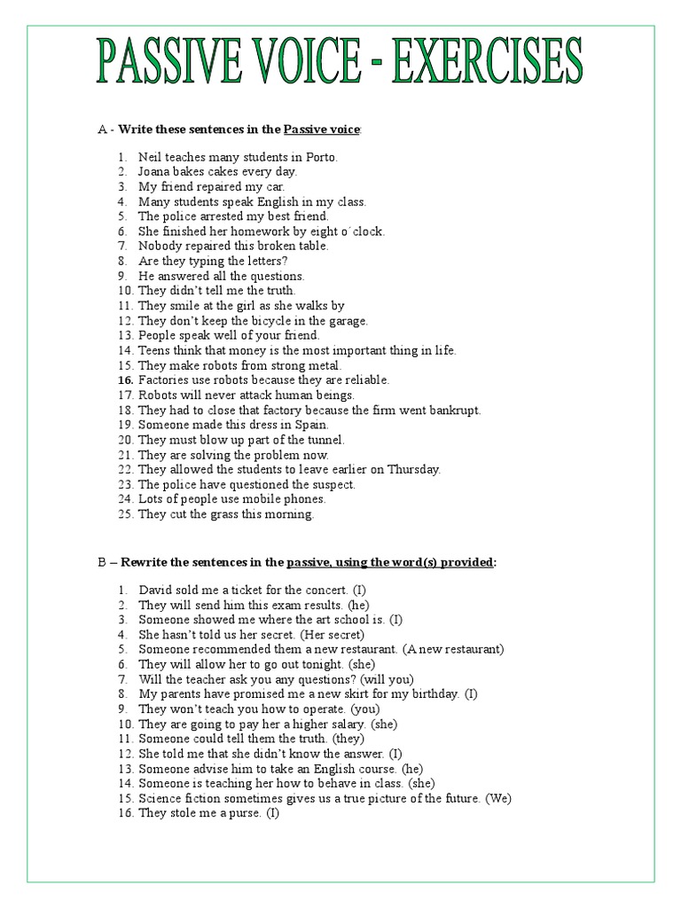 Passive Voice Sentence Exercises | PDF