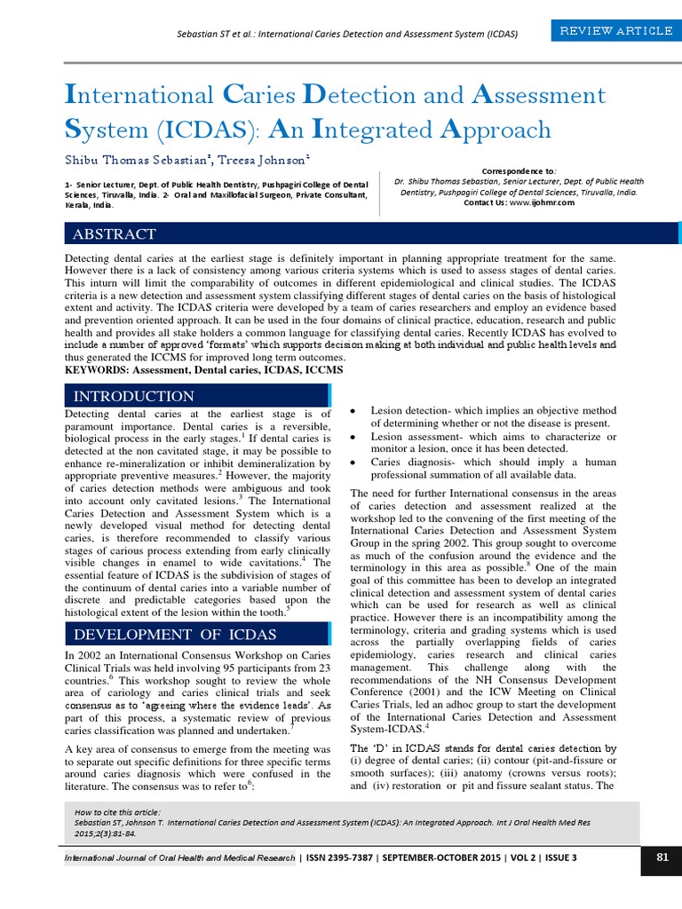 International Caries Detection And Assessment System Icdas Pdf Pdf Tooth Enamel
