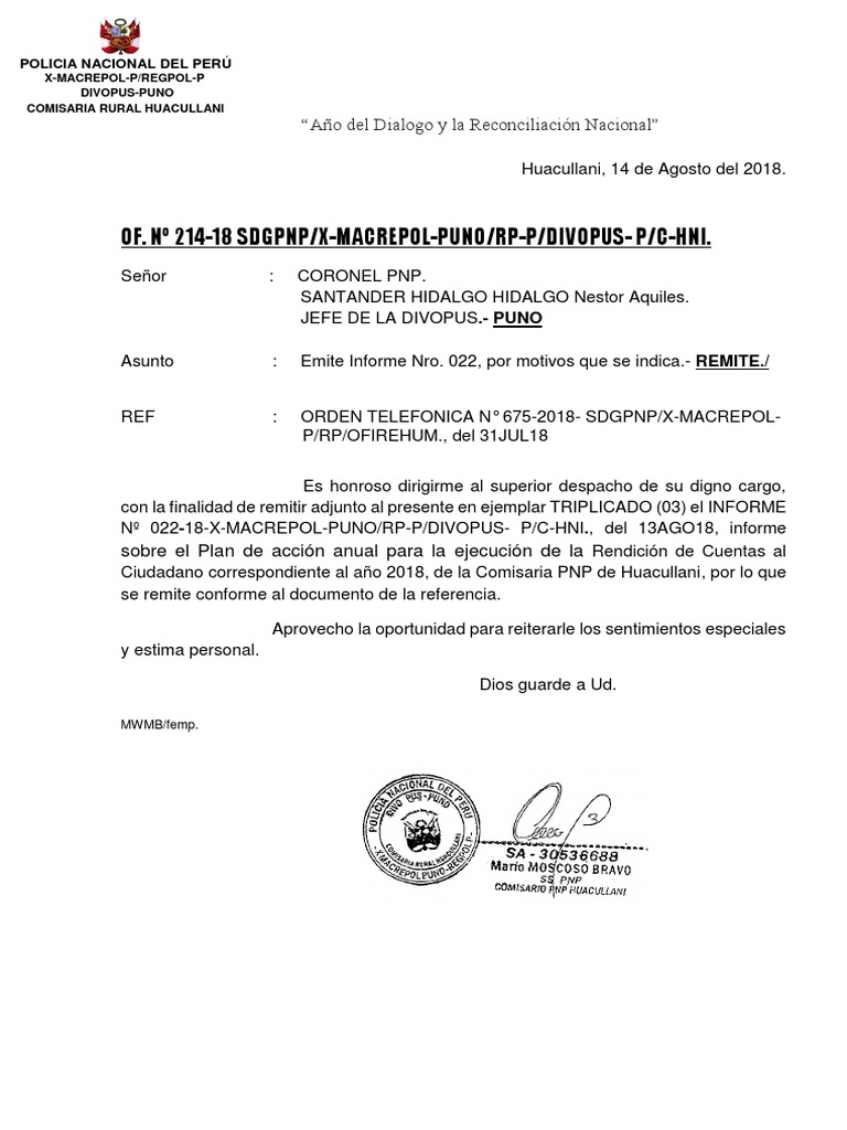 Oficio REMITE INFORME | PDF | Policía | Corrupción política