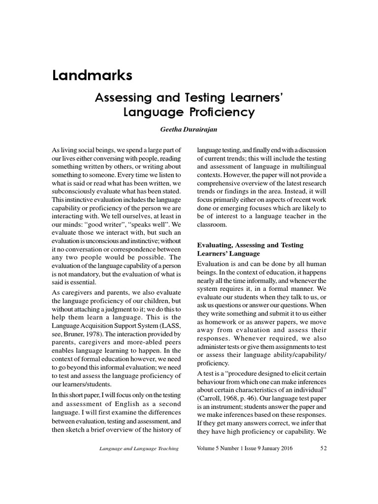 Landmarks: Assessing and Testing Learners' Language Proficiency | PDF ...