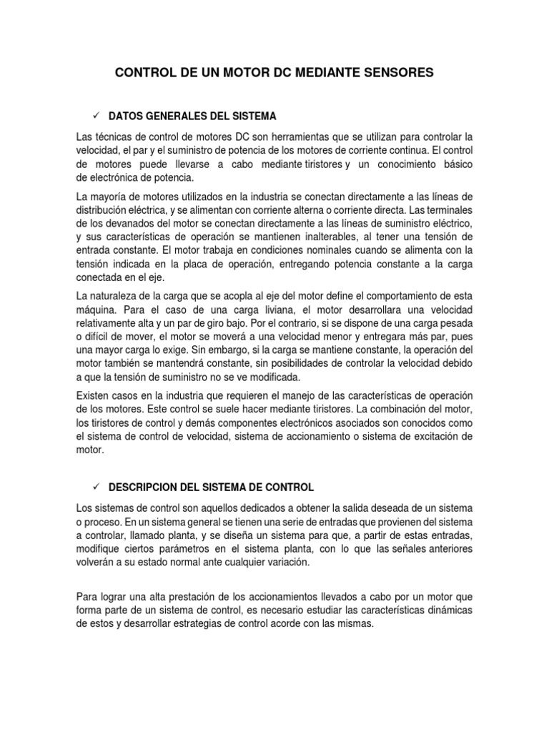 Control de Un Motor DC Mediante Sensores | PDF | Sistema de control ...