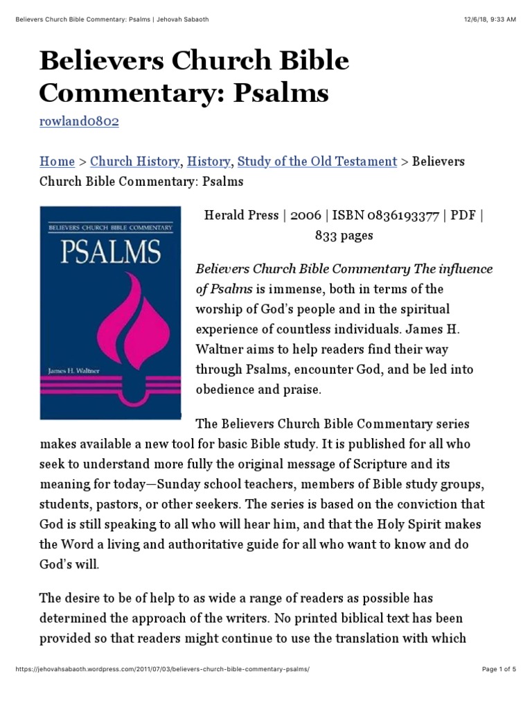 Believers Church Bible Commentary Review Psalms | PDF | Psalms | Hymns